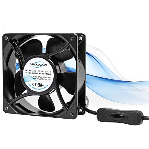 ApolloAir Small Box Fan Wall Mount, High Velocity Powerful 4 Inch Vent Fan with In-Line Switch, Efficient Ventilation 120V AC, 120mm x 38mm Ideal for Small Window and Greenhouse Use