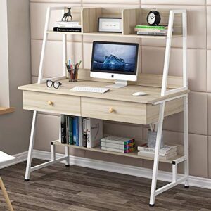 Modern Computer Desk with Bookshelf,Multi-Layer Storage Shelves 2 Drawers,Study Writing Table Gaming Table for Home Office