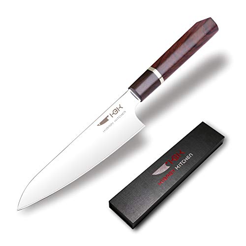 Kbk Japanese Gyutou Forged Kitchen Knife SUS304 Stainless Steel Blade and Hard Alloy Edge 63 HRC Super Sharp with Ebony Wooden Handle Comfort Hold