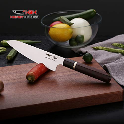 Kbk Japanese Gyutou Forged Kitchen Knife SUS304 Stainless Steel Blade and Hard Alloy Edge 63 HRC Super Sharp with Ebony Wooden Handle Comfort Hold