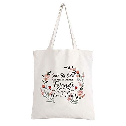 YouFangworkshop Funny Friendship Makeup Bag - Side By Side or Miles Apart Reusable Canvas Tote Bag Shopping Bag Long Distance Friendship Gifts for Best Friend Sister Bestie Girlfriends