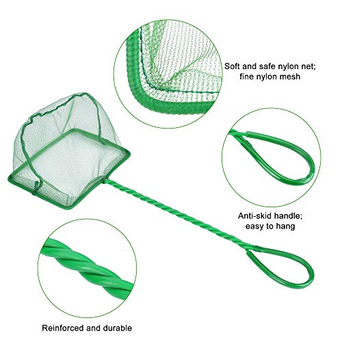 Mogoko 2 Pack Fish Net, 5.0 Inch Fine Mesh Aquarium Net with 10.0 Inch Long Plastic Handle for Fish Tank