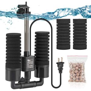 aqqa aquarium electric power sponge filter,3w/5w silence submersible foam filter,sponges bio ceramic media balls double filter for saltwater freshwater fish tank (s)