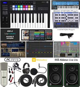 novation launchkey 25 mk3 usb midi keyboard 25 keys controller with software pack of ableton live lite and 4 gb of loopmasters sounds & samples w/mackie cr3-x pair studio monitors & instrument cables