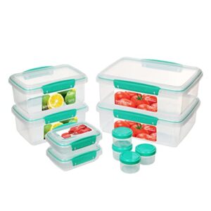 sistema 10 piece food storage containers with salad dressing and condiment containers and lids for meal prep, dishwasher safe, clear/green