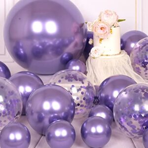 AULE 100Pcs Purple Metallic Balloons Different Sizes 18/12/10/5 inch Chrome Latex Shiny Helium Balloons Party Decoration for Birthday Carnival Wedding Baby Shower Graduation