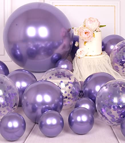 AULE 100Pcs Purple Metallic Balloons Different Sizes 18/12/10/5 inch Chrome Latex Shiny Helium Balloons Party Decoration for Birthday Carnival Wedding Baby Shower Graduation