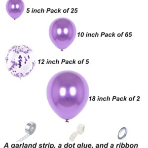 AULE 100Pcs Purple Metallic Balloons Different Sizes 18/12/10/5 inch Chrome Latex Shiny Helium Balloons Party Decoration for Birthday Carnival Wedding Baby Shower Graduation