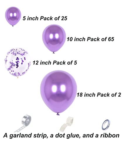 AULE 100Pcs Purple Metallic Balloons Different Sizes 18/12/10/5 inch Chrome Latex Shiny Helium Balloons Party Decoration for Birthday Carnival Wedding Baby Shower Graduation