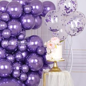 AULE 100Pcs Purple Metallic Balloons Different Sizes 18/12/10/5 inch Chrome Latex Shiny Helium Balloons Party Decoration for Birthday Carnival Wedding Baby Shower Graduation