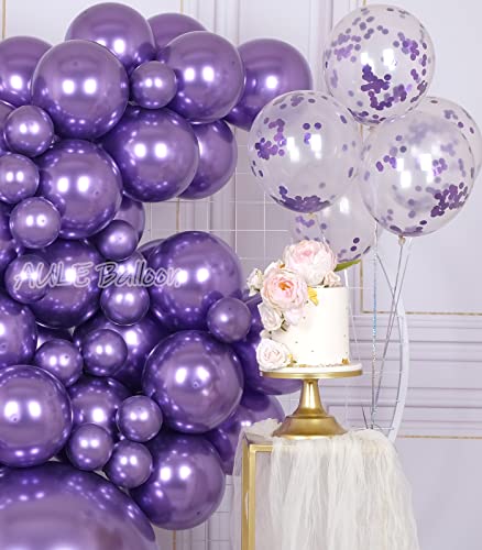 AULE 100Pcs Purple Metallic Balloons Different Sizes 18/12/10/5 inch Chrome Latex Shiny Helium Balloons Party Decoration for Birthday Carnival Wedding Baby Shower Graduation