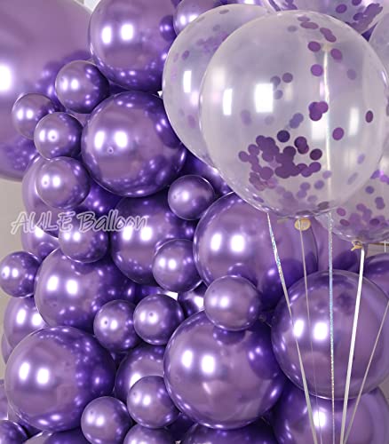 AULE 100Pcs Purple Metallic Balloons Different Sizes 18/12/10/5 inch Chrome Latex Shiny Helium Balloons Party Decoration for Birthday Carnival Wedding Baby Shower Graduation