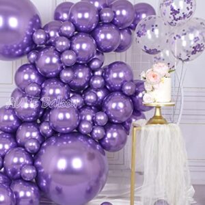 AULE 100Pcs Purple Metallic Balloons Different Sizes 18/12/10/5 inch Chrome Latex Shiny Helium Balloons Party Decoration for Birthday Carnival Wedding Baby Shower Graduation