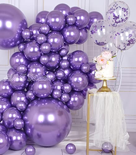 AULE 100Pcs Purple Metallic Balloons Different Sizes 18/12/10/5 inch Chrome Latex Shiny Helium Balloons Party Decoration for Birthday Carnival Wedding Baby Shower Graduation