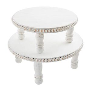 mud pie white beaded pedestal trays, small 4" x 10" dia | large 5" x 12" dia