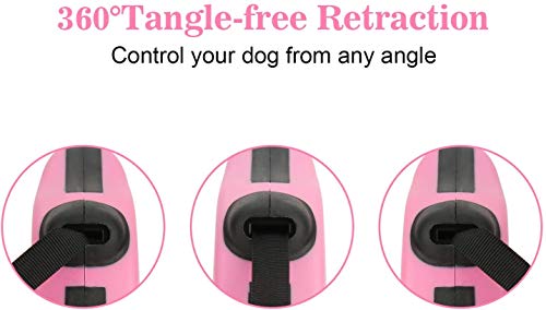 Retractable Dog Leash, Pet Walking Leash with Anti-Slip Handle, Strong Nylon Tape, Tangle-Free, One-Handed One Button Lock & Release, Suitable for Small Medium Dog Cat,10 ft