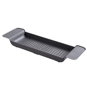 kjghj extendable bathroom shelf bathtub tray shower caddy bamboo bath tub rack towel wine book holder storage organization accessories bathtub caddy tray (color : black)