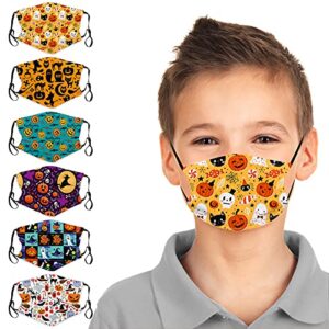 6Pcs Kids Halloween Face Bandanas Breathable Washable Maslks Costume Accessories Gift for Boys Girls