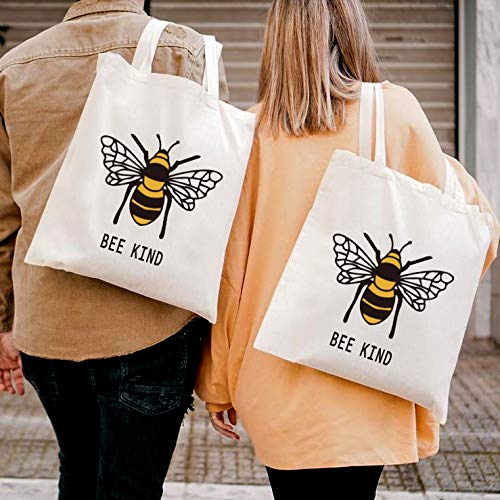 YouFangworkshop Funny Cute Bee Kind Reusable Cotton Canvas Tote Bag for Women Mom Wife Friend Sister Girls Teens Gardener Grocery Shopping Tote Bag