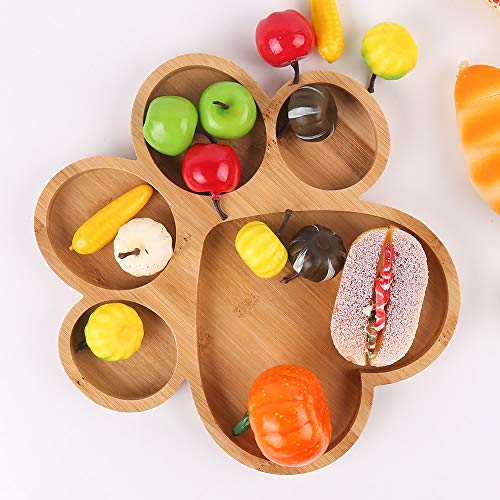 Paw Shaped Serving Tray with 5 Grooves 10 inch Wooden Cutting Board Claw Candy Dish Bowl (Paw)