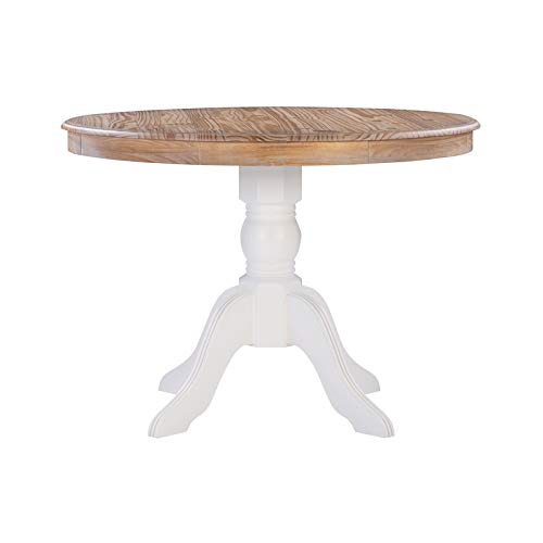 Riverbay Furniture Wood Pedestal Dining Table in Natural Brown and White