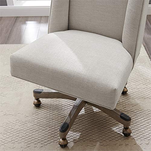 Riverbay Furniture Upholstered Swivel Office Chair in Natural Linen