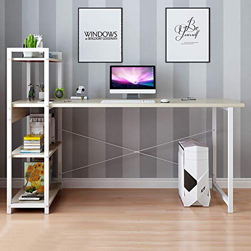 Computer Desk with Shelves,Modern Writing Desk with Storage Bookshelf Reversible Study Office Table,Study Desk Writing Table for Home Office