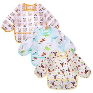 accmor 3 pack long sleeve baby bibs, waterproof sleeved bib, toddler soft bib for 6-24 months