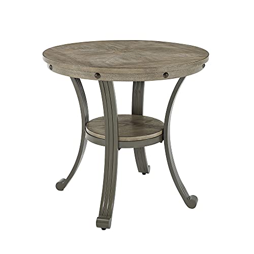 Powell Pewter Metal and Rustic Wood Side Table Franklin Dining