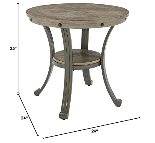 Powell Pewter Metal and Rustic Wood Side Table Franklin Dining