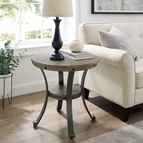 Powell Pewter Metal and Rustic Wood Side Table Franklin Dining