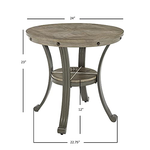 Powell Pewter Metal and Rustic Wood Side Table Franklin Dining