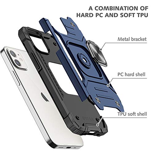 iPhone 12 Pro Military Style Armor Case with Rotating Ring Holder, Kickstand and Metal Stand for Magnetic Car Mount