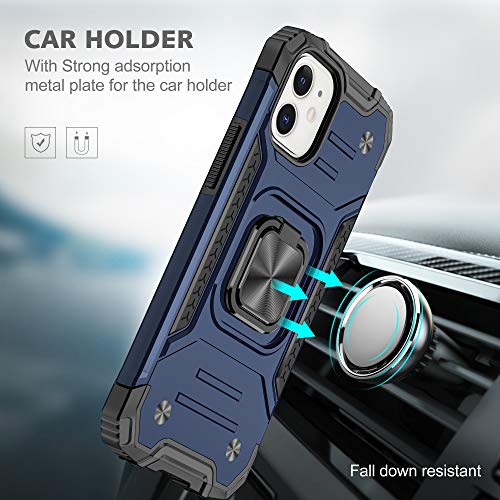 iPhone 12 Pro Military Style Armor Case with Rotating Ring Holder, Kickstand and Metal Stand for Magnetic Car Mount