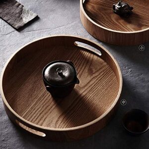 Lheng Bamboo Wood Natural Serving Tray, Raised Edge, Food Tray,Cut-Out Handles Round LC-2904N