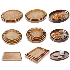 Lheng Bamboo Wood Natural Serving Tray, Raised Edge, Food Tray,Cut-Out Handles Round LC-2904N