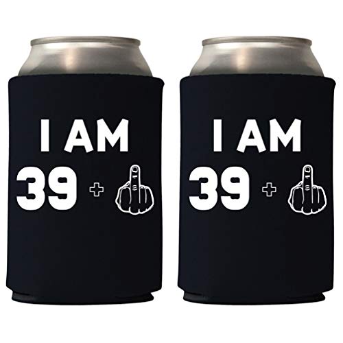 Veracco I AM 39+1 Middle Finger Years Can Coolie Holder 40th Birthday Gift Forty and Fabulous Party Favors Decorations (Black, 12)