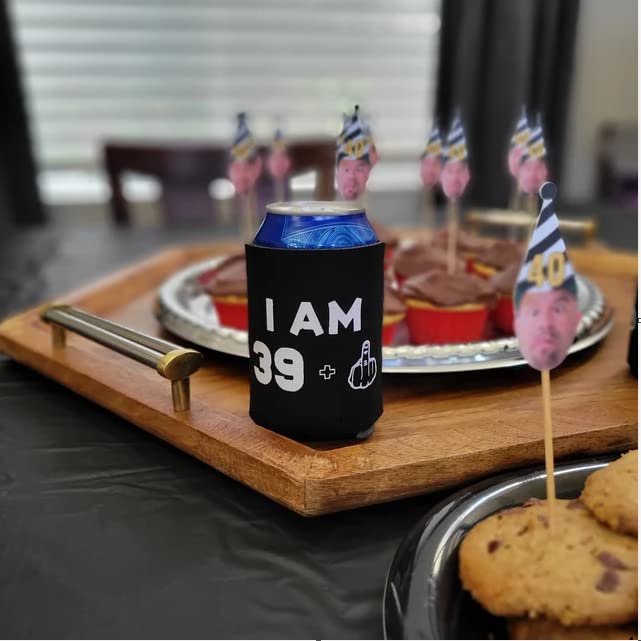 Veracco I AM 39+1 Middle Finger Years Can Coolie Holder 40th Birthday Gift Forty and Fabulous Party Favors Decorations (Black, 12)