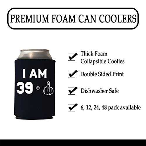 Veracco I AM 39+1 Middle Finger Years Can Coolie Holder 40th Birthday Gift Forty and Fabulous Party Favors Decorations (Black, 12)