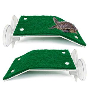 hamiledyi turtle basking platform tortoise climbing ladder aquarium fish tank reptile ramp resting terraceartificial plastic grass pier - 2pcs