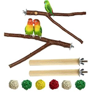 pinvnby bird perch,parrot perches stand natural peach wood fork parakeet birdcage paw climbing stands cage toy accessories for conures,lovebirds,budgies,cockatiels and finches(10 pcs)