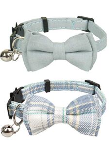 gyapet cat collar breakaway bowtie safety with bell adjustbale kitten puppy solid plaid color set d-[2pcs] blue