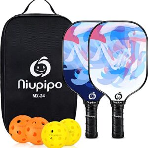 niupipo Pickleball Paddles, Pickleball Paddles Set of 2, Fiberglass Surface, Polypropylene Honeycomb Core, Cushion Grip, Lightweight Pickleball, Portable Carry Bag, White