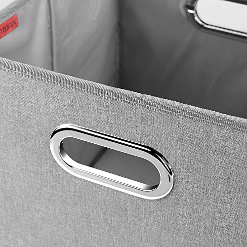 YOOFAN 11x11x11 Foldable Storage Bins -Storage Cube Boxes with Metal Handles for Closet Shelves Cube Organizer, Grey, Set of 3