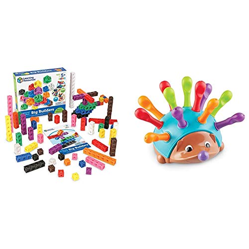 Learning Resources MathLink Cube Big Builders, Imaginative Play, Math Cubes, Early Math Skills, Set of 200 Cubes, Ages 5+ & Spike The Fine Motor Hedgehog, Sensory, Toys for Toddlers, Ages 18 Months+