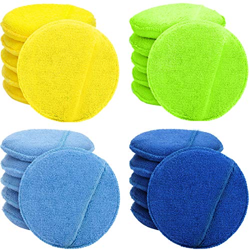 20 Pieces 5 Inch Cars Microfiber Wax Foam Applicator Pads with Finger Pocket, Wax Polishing Pad Applicator Cleaning Pads Microfiber Round Foam Sponge for Car Hand Polish, Yellow Green Blue Dark Blue