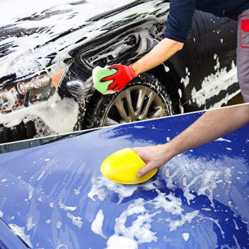 20 Pieces 5 Inch Cars Microfiber Wax Foam Applicator Pads with Finger Pocket, Wax Polishing Pad Applicator Cleaning Pads Microfiber Round Foam Sponge for Car Hand Polish, Yellow Green Blue Dark Blue