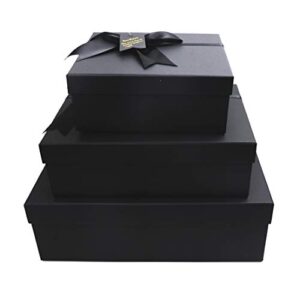 homeanda pack of 3 black different sizes cardboard gift wrap wraping box case holder with top lid cover for birthdays, mothers day, baby showers, easter, bridal showers or any occasion