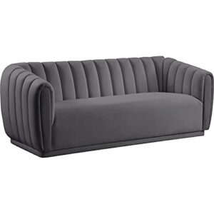 meridian furniture 674grey-s dixie collection modern | contemporary velvet upholstered sofa with deep channel tufting, 84" w x 37" d x 32.5" h, grey