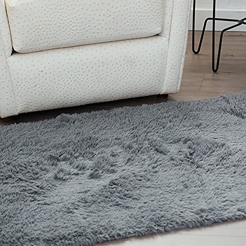 BAYKA Machine Washable Fluffy Area Rug Indoor Ultra Soft Shag Area Rug for Bedroom, Non-Slip Floor Carpet for Kids Home Decor Nursery Rug 3x5 Grey